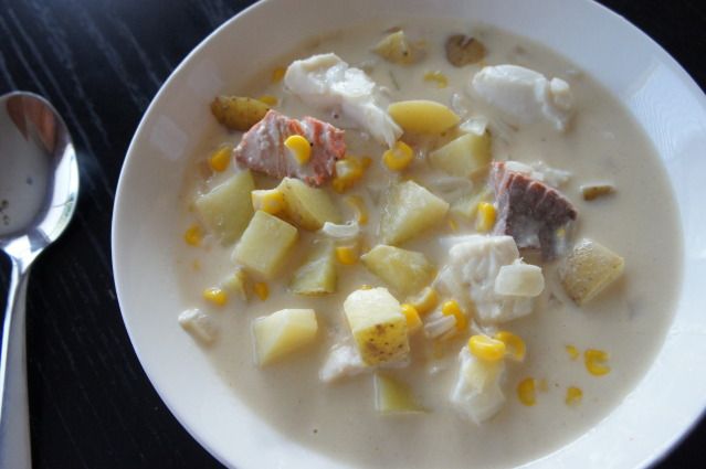 Anne's Odds and Ends: Salmon Cod and Corn Chowder Recipe